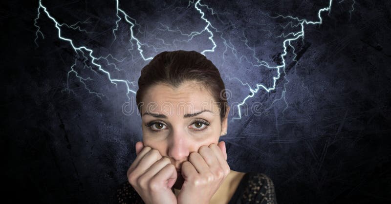 Lightning Strikes and Scared Afraid Woman Stock Photo - Image of ...