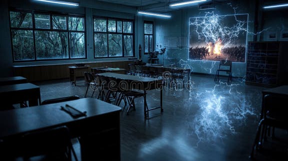 Lightning Strikes during Science Presentation Classroom Digital Art ...