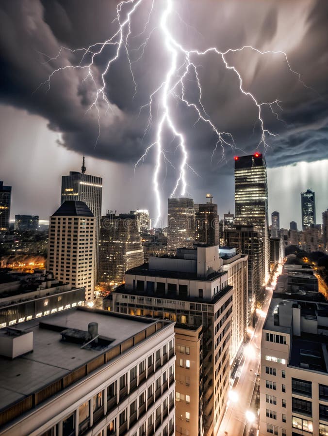 Lightning Strikes in the Sky in the Middle of the Capital at Night ...