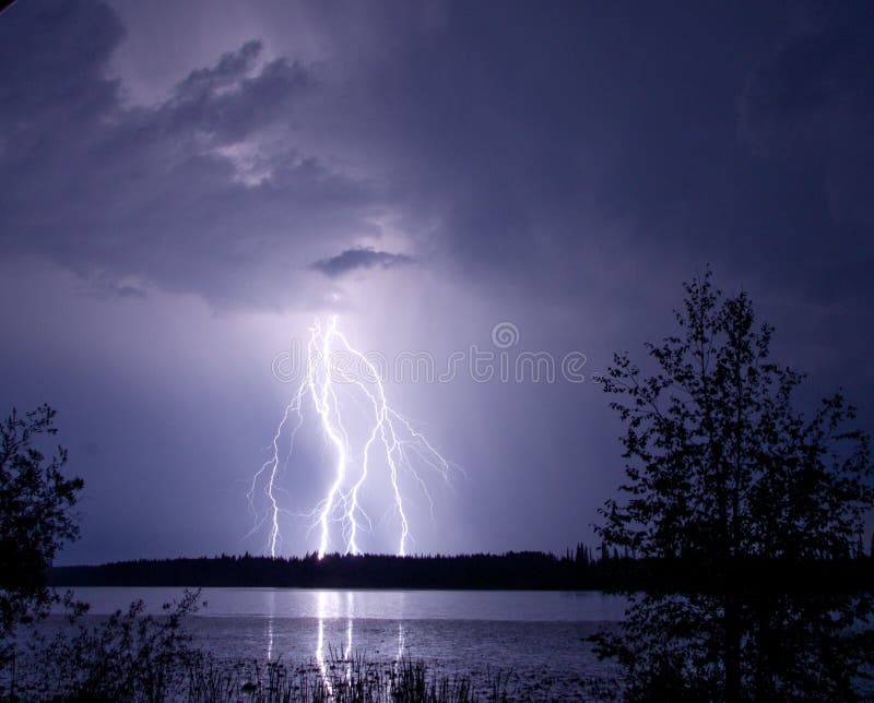 Lightning Strike through the Rain Storm Stock Image - Image of storm ...