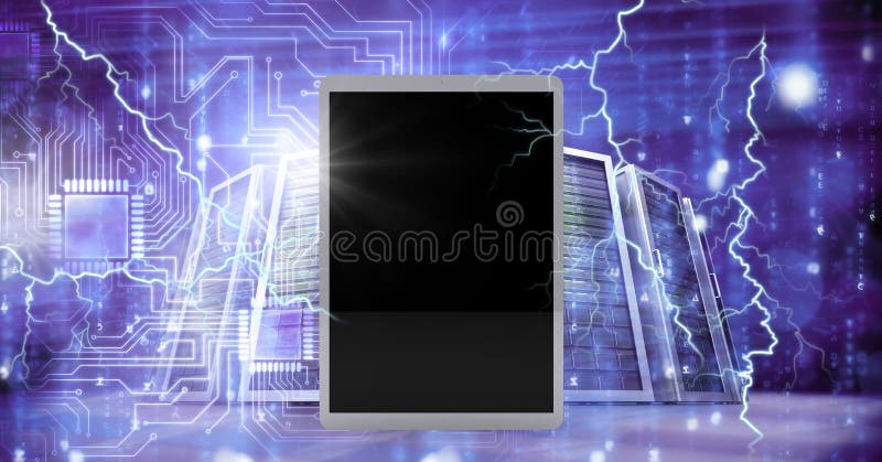Lightning Strikes and Tablets with Servers Stock Illustration ...