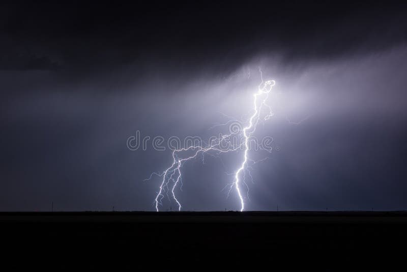 Lightning Strikes in a Thunderstorm at Night Stock Photo - Image of ...