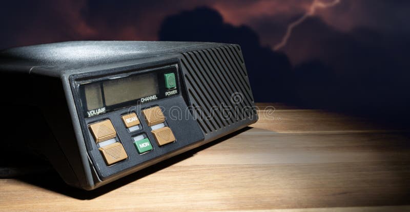 Lightning Striking Behind a Shotwave Radio on a Wood Table Stock Image ...