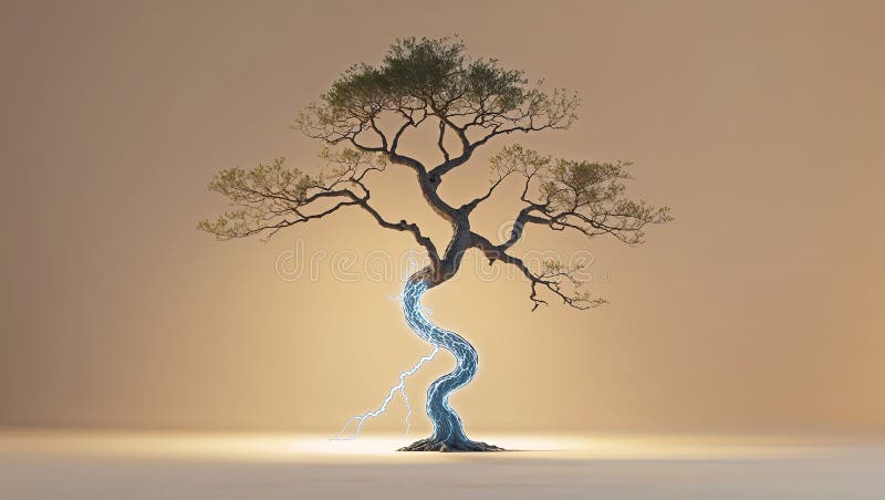 Lightning is Striking a Bonsai Tree in a Surreal Landscape Stock ...