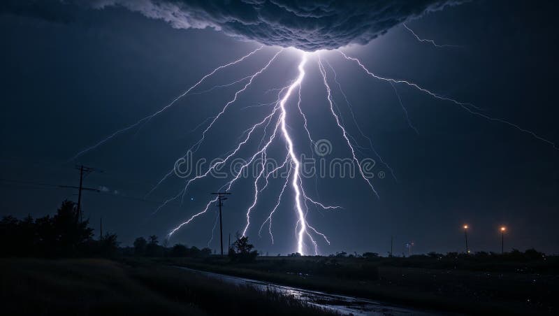 Lightning is Striking the Ground during a Dramatic Electrical Storm at ...