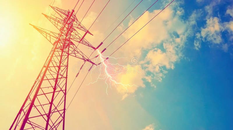 Lightning is Striking a High Voltage Electric Pylon during a ...