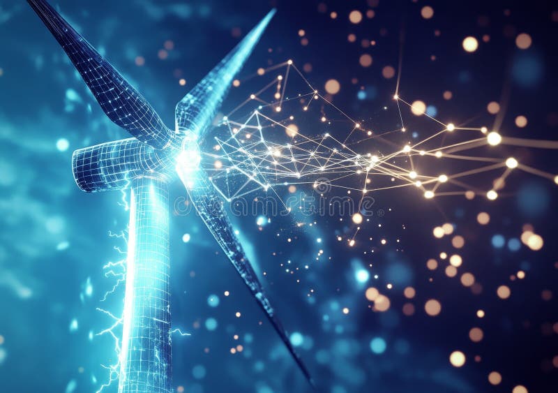 The Lightning Striking Near a Wind Turbine. Renewable Energy Generation ...