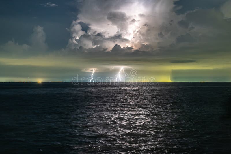 Lightning Striking the Ocean Stock Photo - Image of darkness, cloud ...