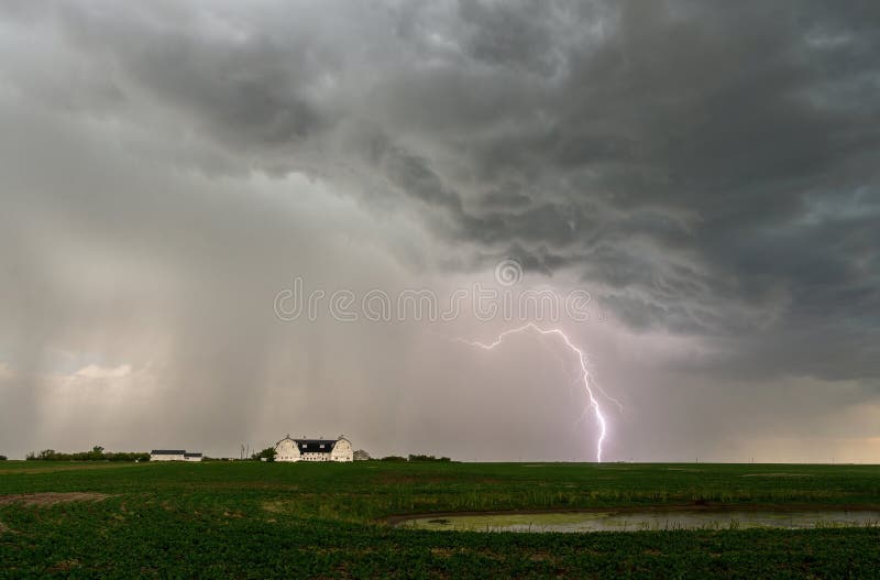 Lightning Striking Over Farm during Dramatic Storm Stock Image - Image ...