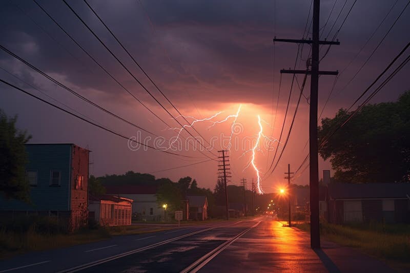 Lightning Striking a Power Line during a Storm Stock Image - Image of ...