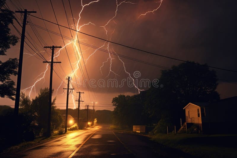 Lightning Striking a Power Line during a Storm Stock Illustration ...