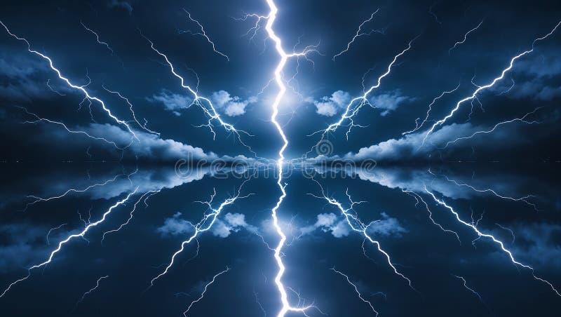 Lightning Striking Water Surface with Dramatic Clouds and Reflection ...
