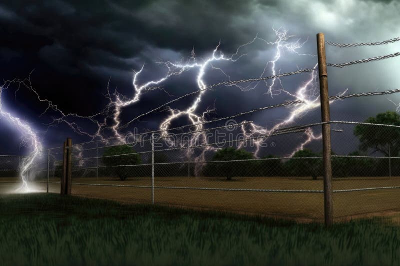 Lightning Struck Chain Link Fences Realistic. Generative AI Stock ...