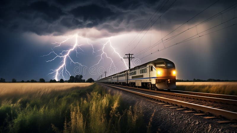 Lightning Struck a Passenger Train Traveling through a Field during a ...