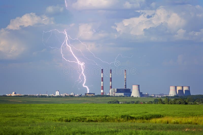 Lightning Struck a Power Plant Stock Photo - Image of grass, blue: 25271120