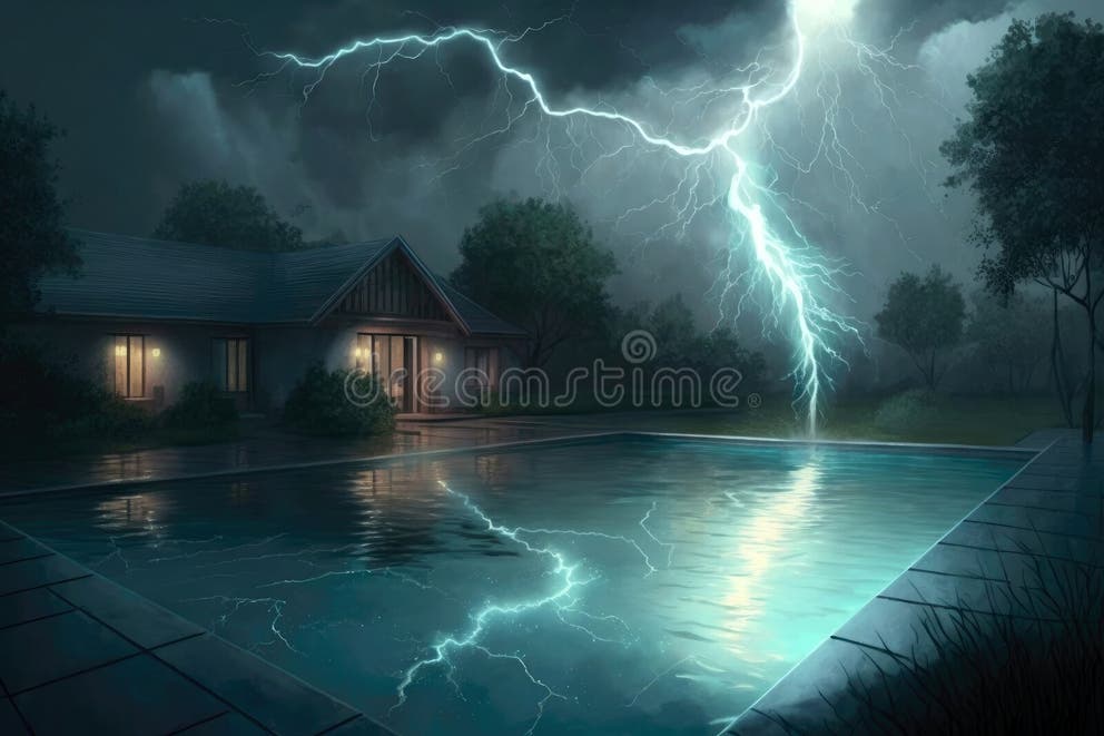 Lightning Struck Swimming Pools. Generative AI Stock Illustration ...