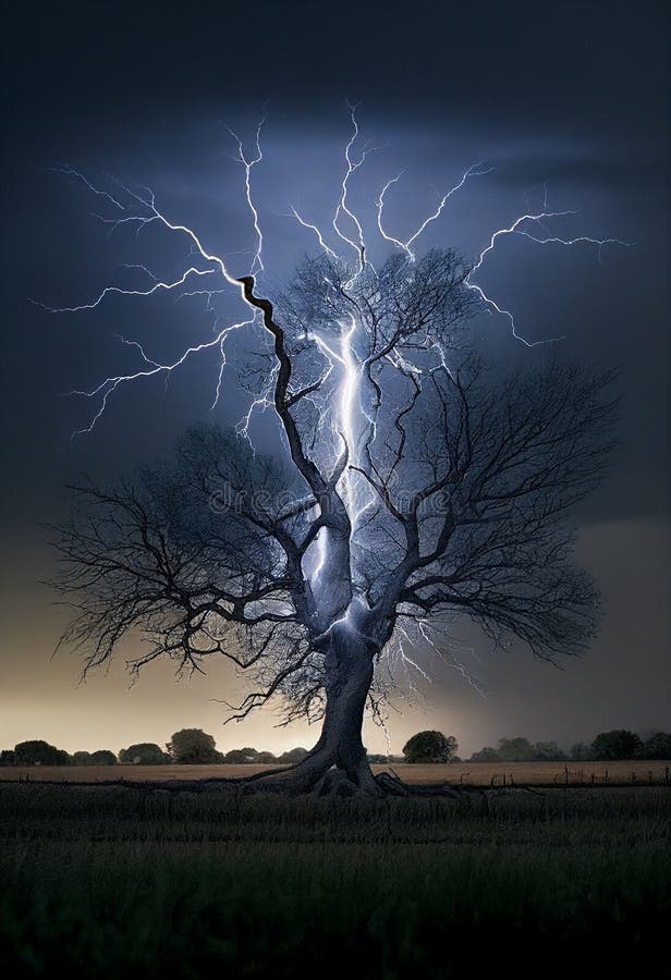 Lightning Struck in a Tree. Stock Photo - Image of green, blooming ...