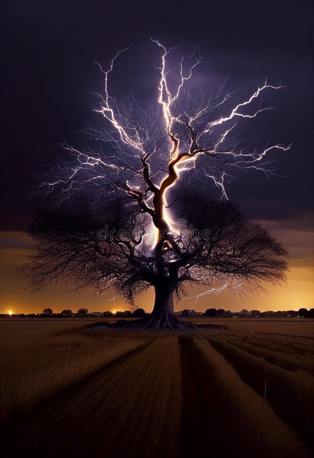 Lightning Struck in a Tree. Stock Photo - Image of green, blooming ...