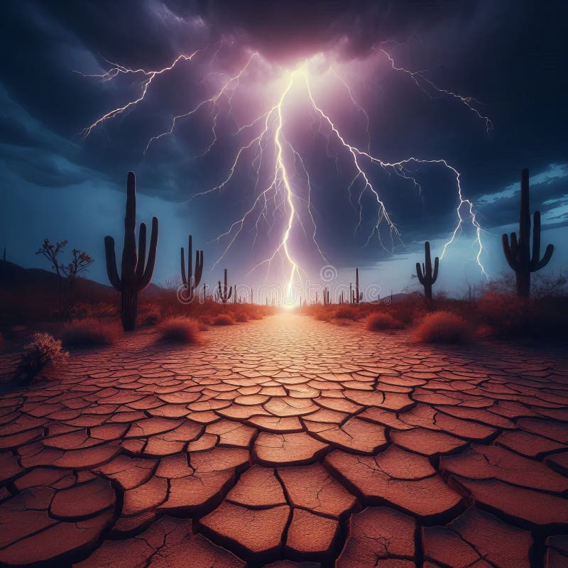 Lightning in a Sweltering Desert Lightning Strikes Over a Parche Stock ...