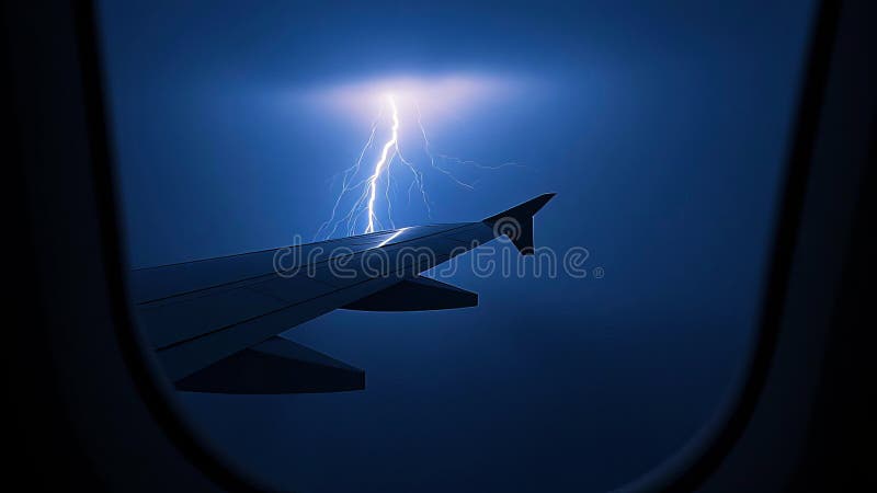 Lightning in Thick Clouds during a Plane Flight at Night. Concept of ...
