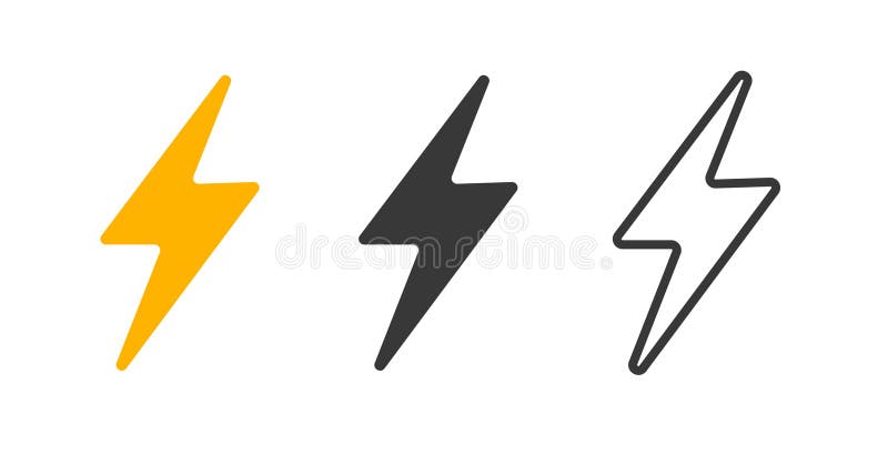 Lightning Thunder Bolt Icon Simple Flat Line Stroke Logo Graphic Illustration Set, Electricity ...