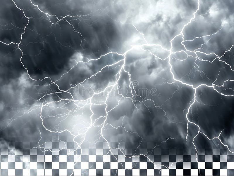 Lightning Thunder Overlay Effect Cut Out Against Transparent Background ...