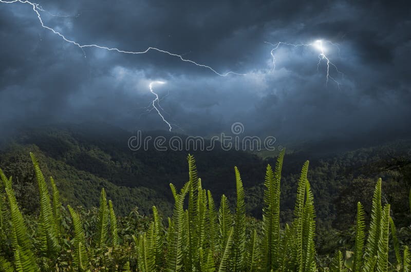 Lightning and Thunder Storm Over the Mountains in Monsoon Season Stock ...