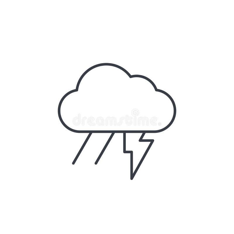 Lightning, Thunder Storm, Rain and Cloud Thin Line Icon. Linear Vector ...