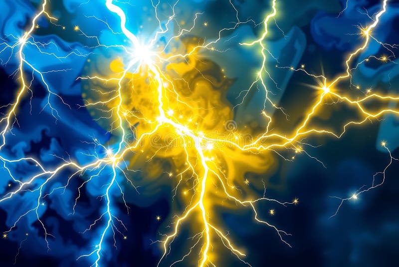 Lightning and Thunder Yellow and Blue Glow Sparkle Effects Representing ...