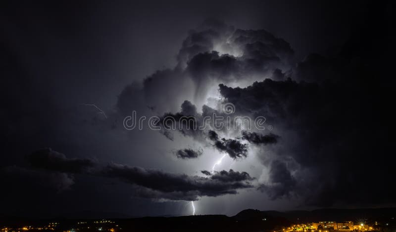 Lightning with Thundercloud at Night Stock Photo - Image of storm ...