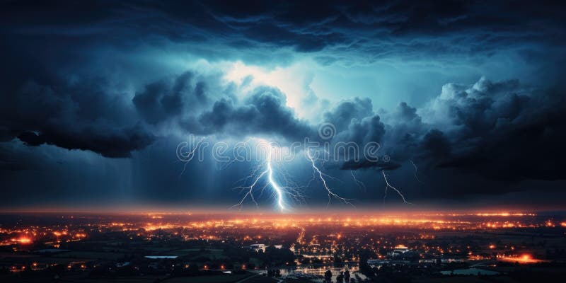 Night Thunderstorm Over the Lake, Lightning with Dramatic Clouds ...