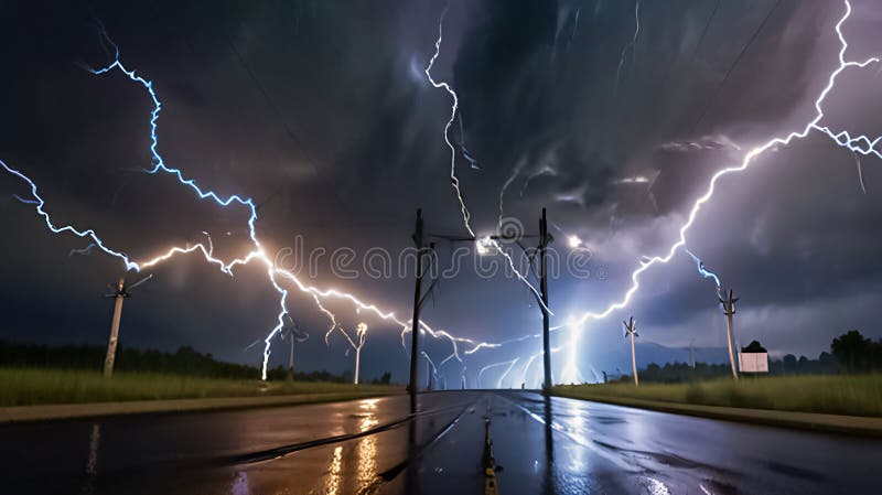Lightning Thunderstorm Flash Over the Dark Sky, Concept on Topic ...