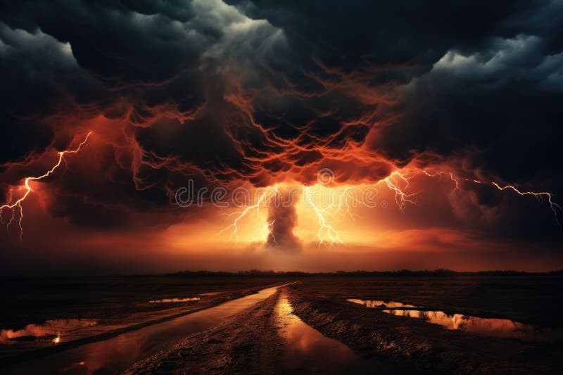 Lightning Thunderstorm Flash Over the Night Sky. Generative AI Stock ...