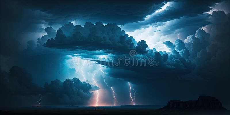 Lightning Thunderstorm Flash Over the Night Sky. Stock Illustration ...