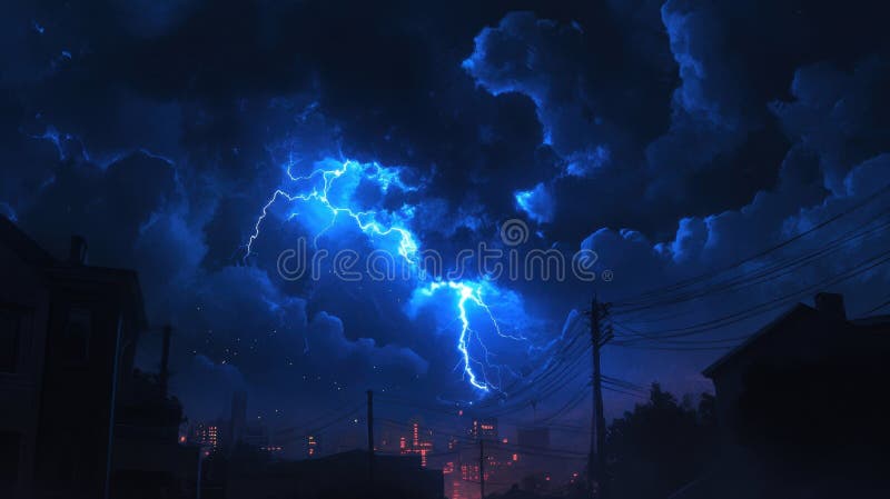 Lightning Thunderstorm Flashover the Night Sky.Generative AI ...