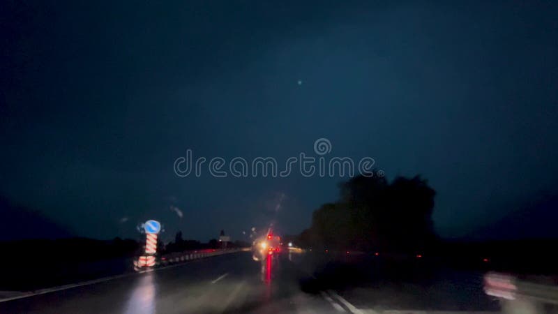 Lightning, Thunderstorm and Rain in the Dark Sky. View from the Window ...