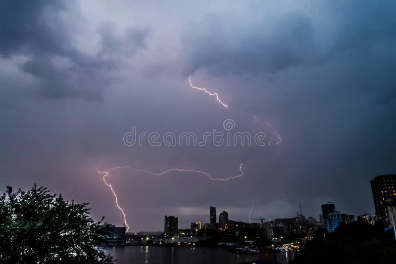 Lightning during Thunderstorm in the Sky. Natural Phenomenon of Stock ...