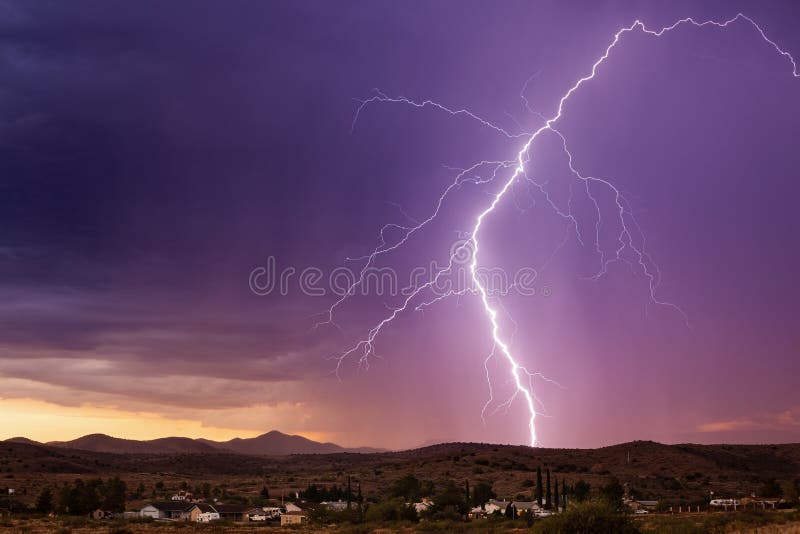 Lightning and Thunderstorm at Sunset Stock Photo - Image of lightning ...