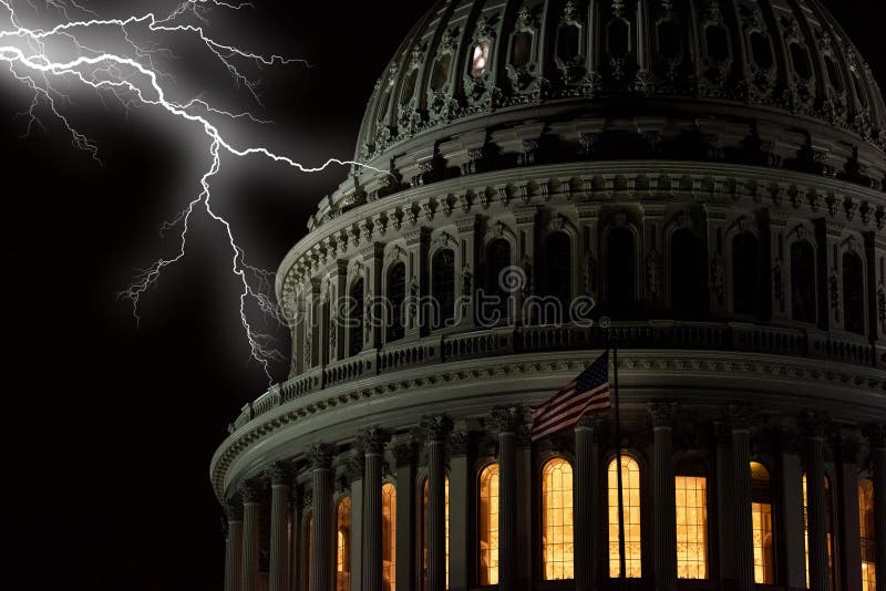 Lightning on Washington DC Capitol View at Night Stock Photo - Image of ...