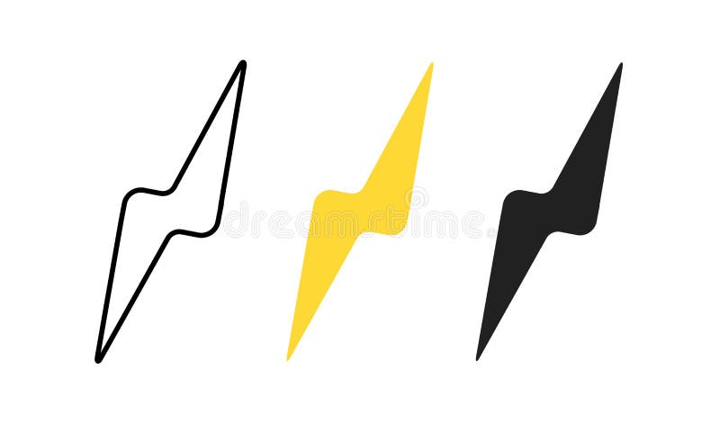 Lightning, Yellow Sign Icon Set. Vector Electric Concept in Flat Stock ...