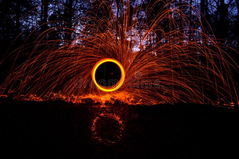 Lightpainting in forest stock image. Image of fire, illuminated - 35936543