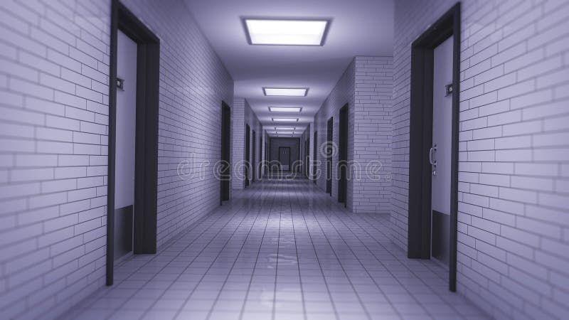 Lights Activating in an Empty Experimental Laboratory Corridor ...
