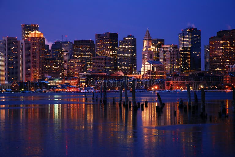 The Lights of the Boston Skyline Stock Photo - Image of commerce ...