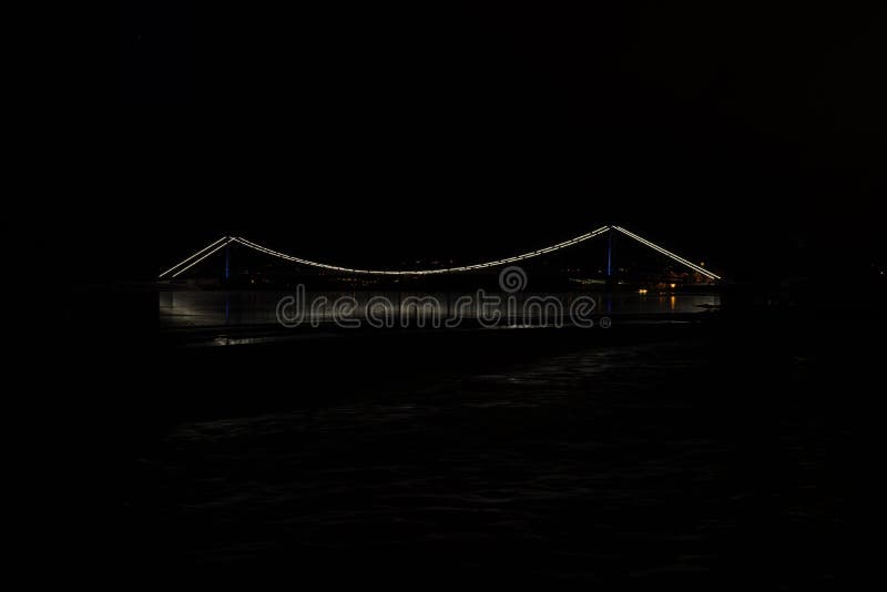 Lights on a Bridge in a Dark Night Stock Image - Image of evening ...
