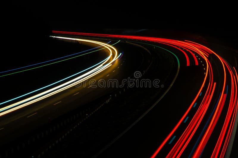 Lights of Cars Driving at Night. Long Exposure Stock Image - Image of ...