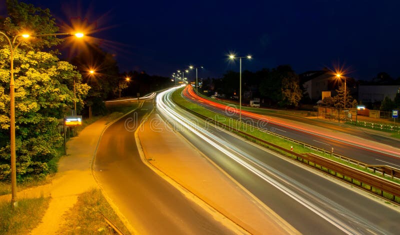 Lights of Cars Driving at Night. Long Exposure Stock Photo - Image of ...