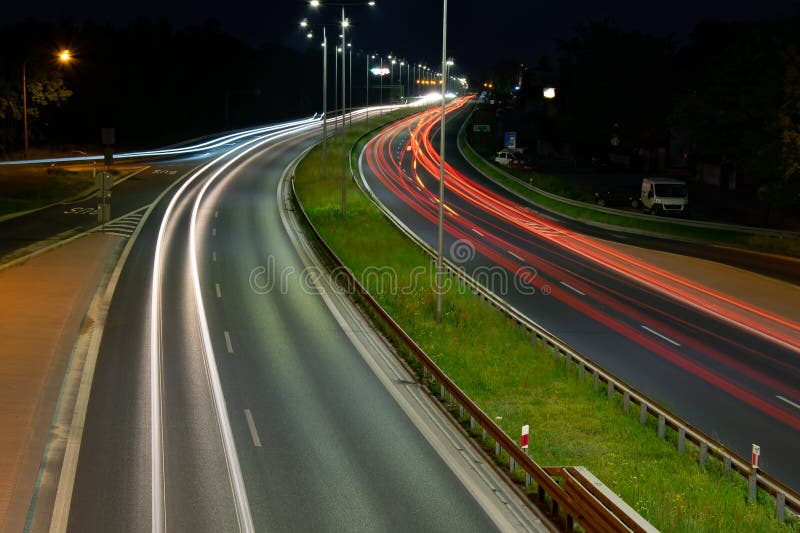 Lights of Cars Driving at Night. Long Exposure Stock Photo - Image of ...