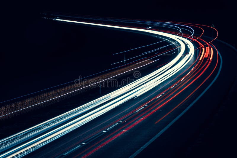 Lights of Cars Driving at Night. Long Exposure Stock Image - Image of ...