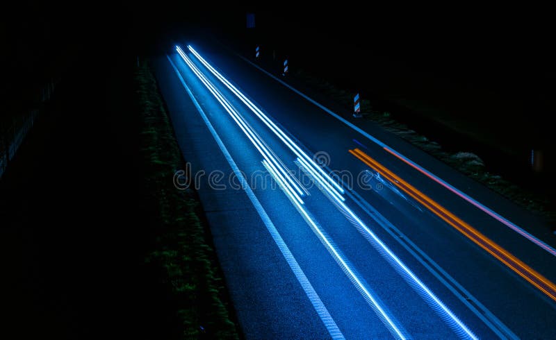Lights of Cars Driving at Night. Long Exposure Stock Photo - Image of ...