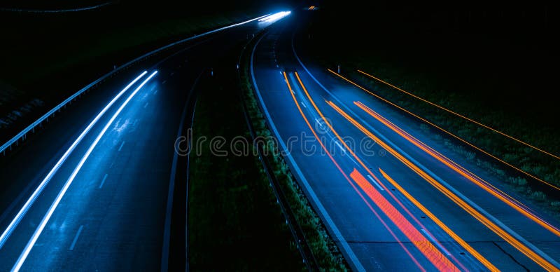 Lights of Cars Driving at Night. Long Exposure Stock Image - Image of ...